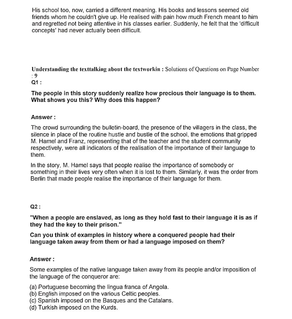 MP Board Solution Class 12th English Chapter 1 The Last Lesson ...