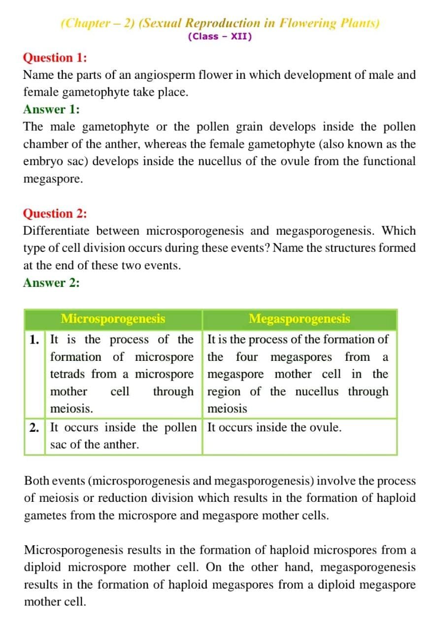 MP Board Solution Class 12th Biology Chapter 2 Sexual Reproduction in ...