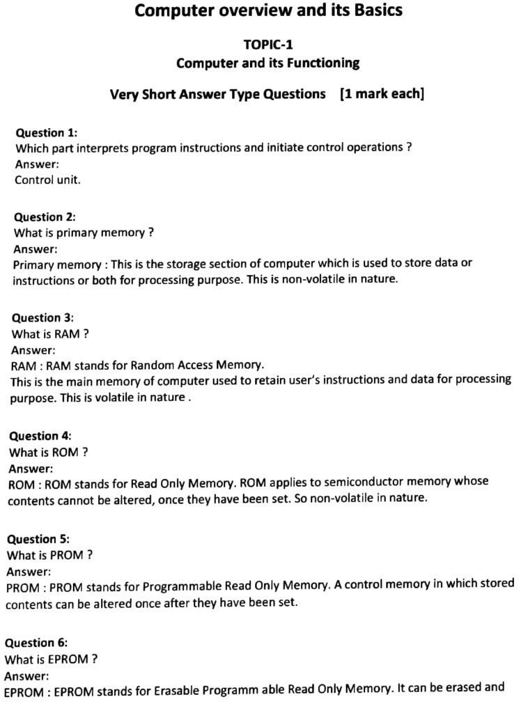 Mp Board Solution Class 11th Computer Science Python Chapter 1 Computer Overview And Its