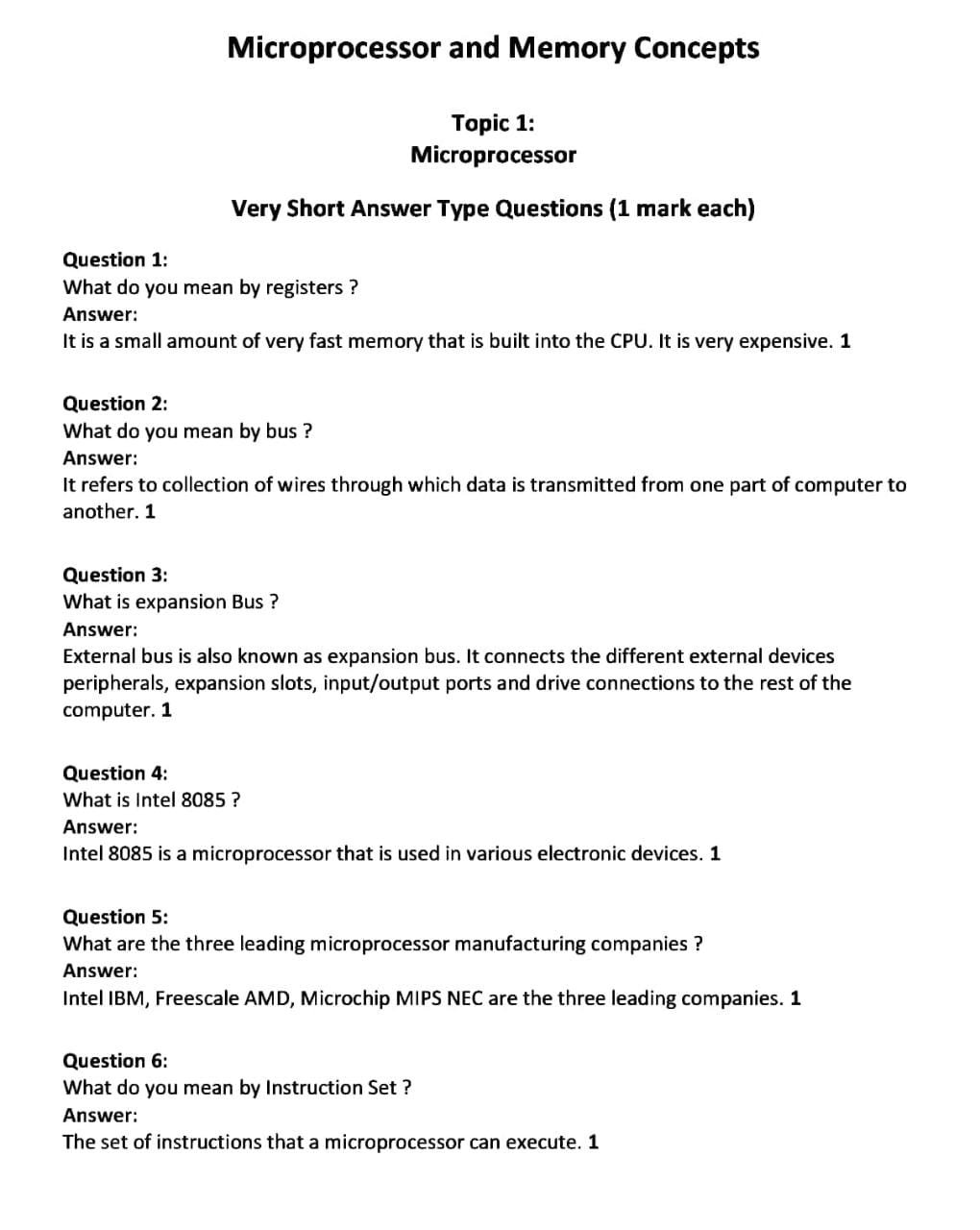 Mp Board Solution Class 11th Computer Science Python Chapter 4 Microprocessor And Memory