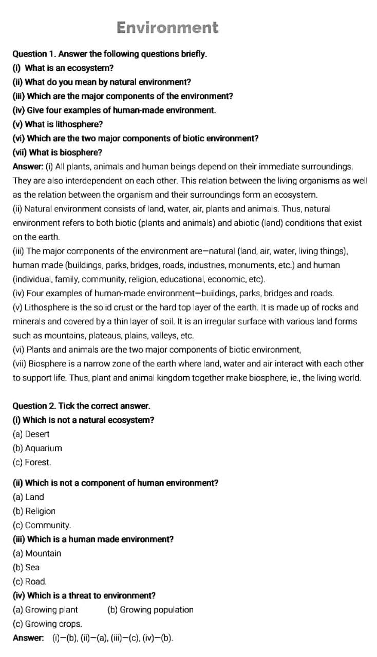 MP Board Solution Class 7th So.Science ( Our Environment ) Chapter 1 ...